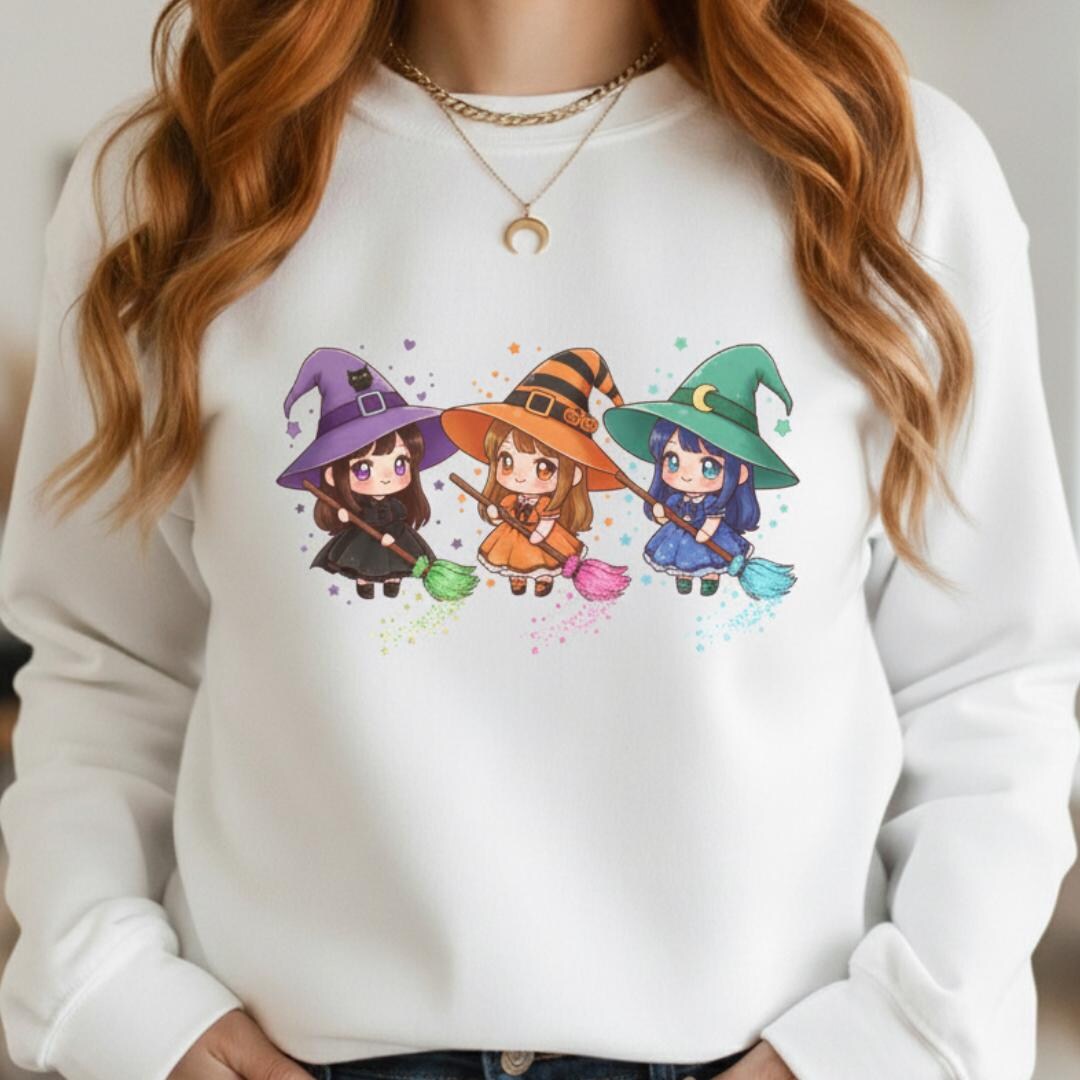 Kawaii Witch Trio PNG, Cute Chibi Witches Clipart, Spooky Cute Magic ...