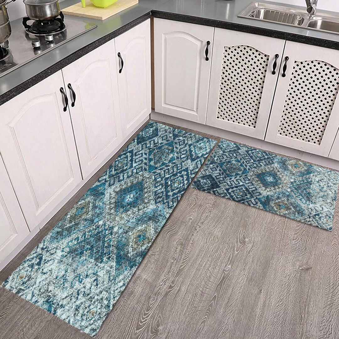 2 PCS Set of Cotton Kitchen Mat Set 18"x48"(runner) and 18"x 30 ...