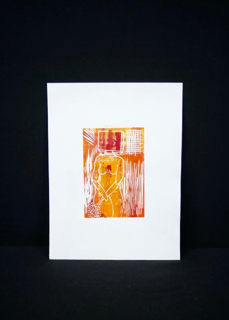 Linoleum Print With Abstract Female Figure - Etsy