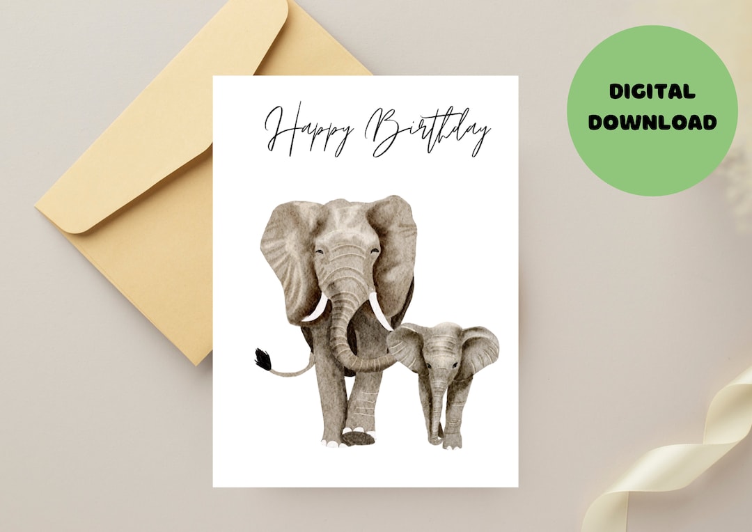 Printable Elephant Birthday Card | Digital Birthday Card for Kids ...
