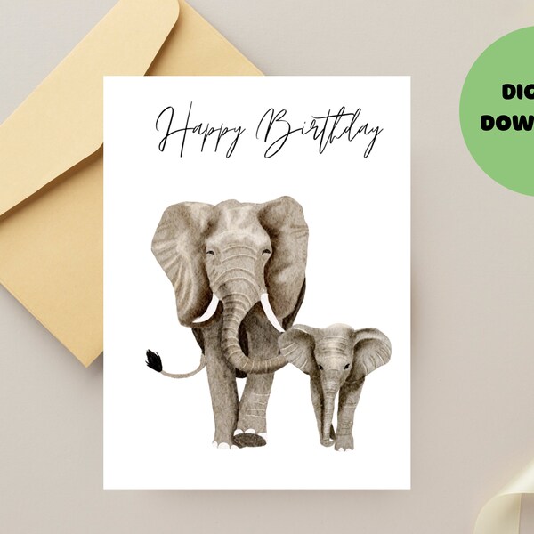 Cute Elephant Birthday Card - Etsy