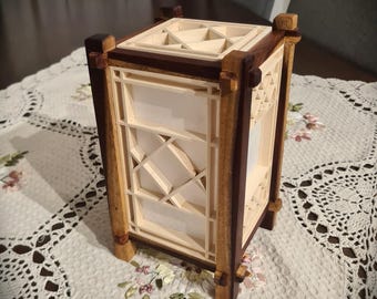 Japanese Style Table Bedside Shoji Asian Wooden Lamp Lantern With ...
