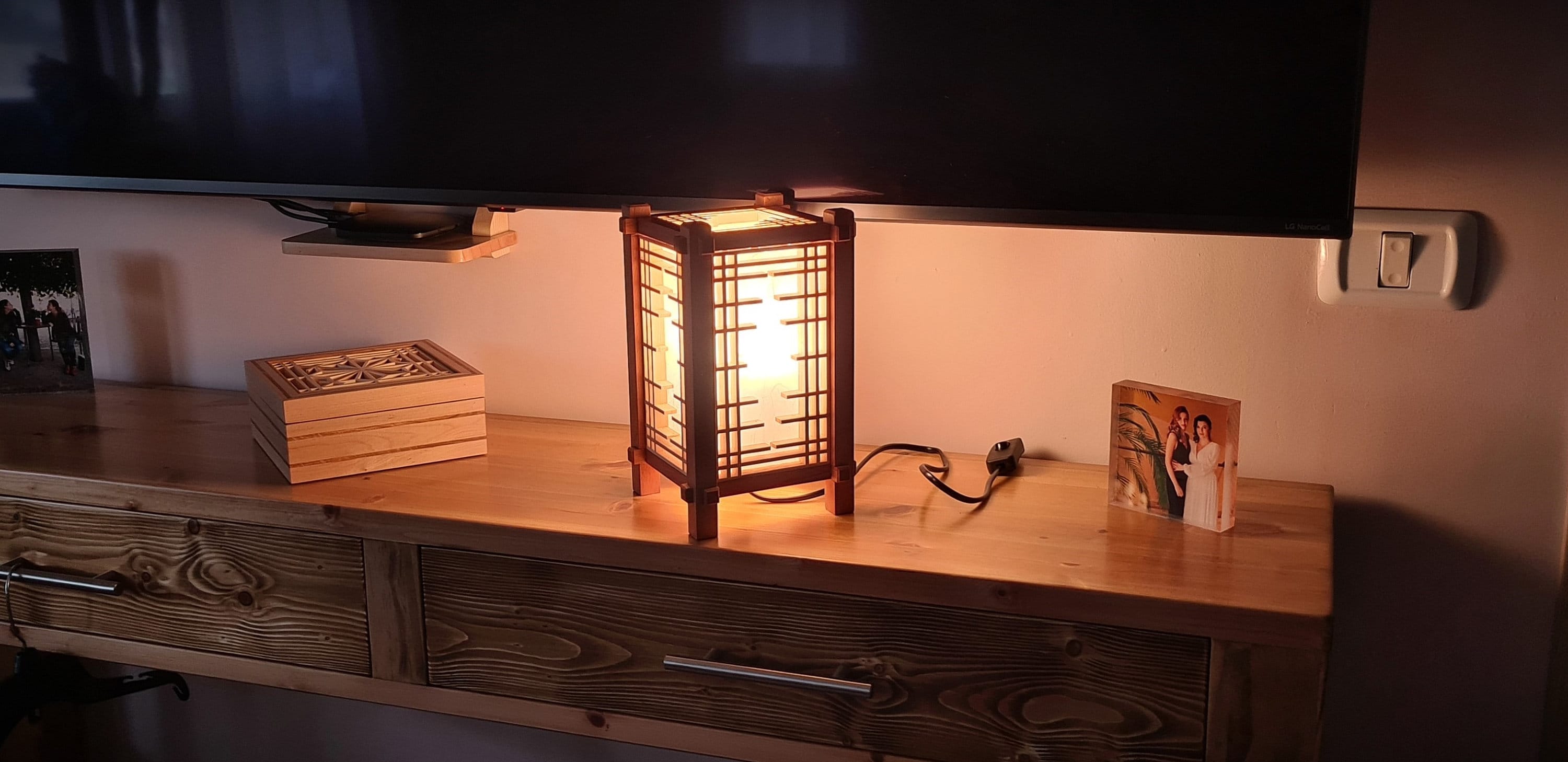 Japanese Style Table Bedside Shoji Asian Wooden Lamp Lantern With ...