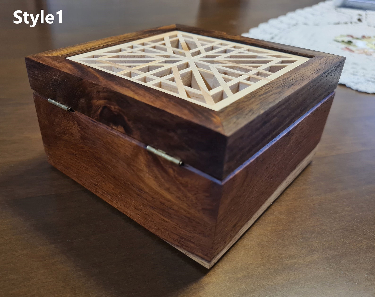 Handmade Square Jewelry Box With Kumiko Pattern Decor Panel on the ...