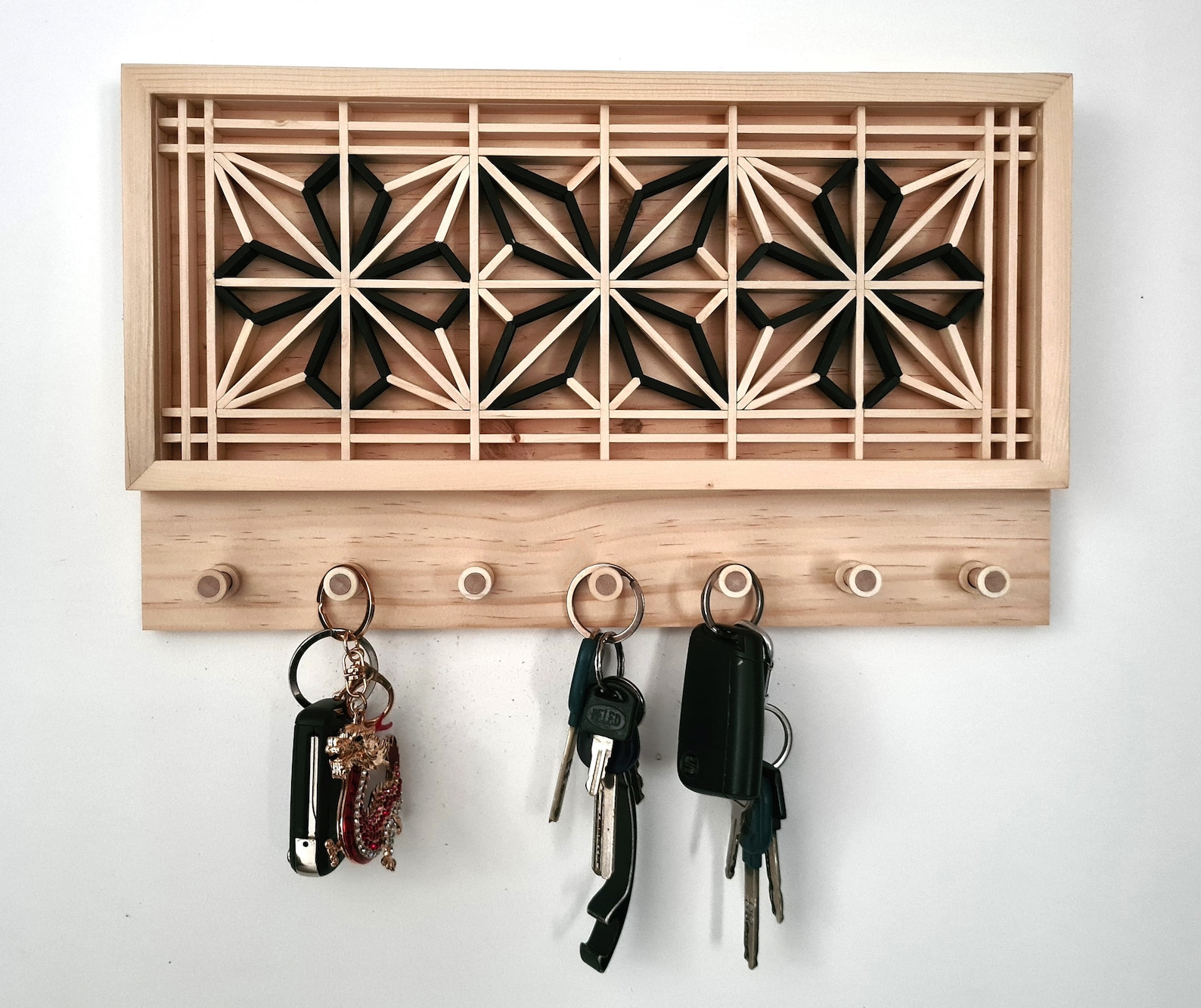 Wall Key Holder, Wooden Wall Key Rack, With Asanoha Kumiko Pattern - Etsy