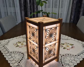 Japanese Style Table Bedside Shoji Asian Wooden Lamp Lantern With ...