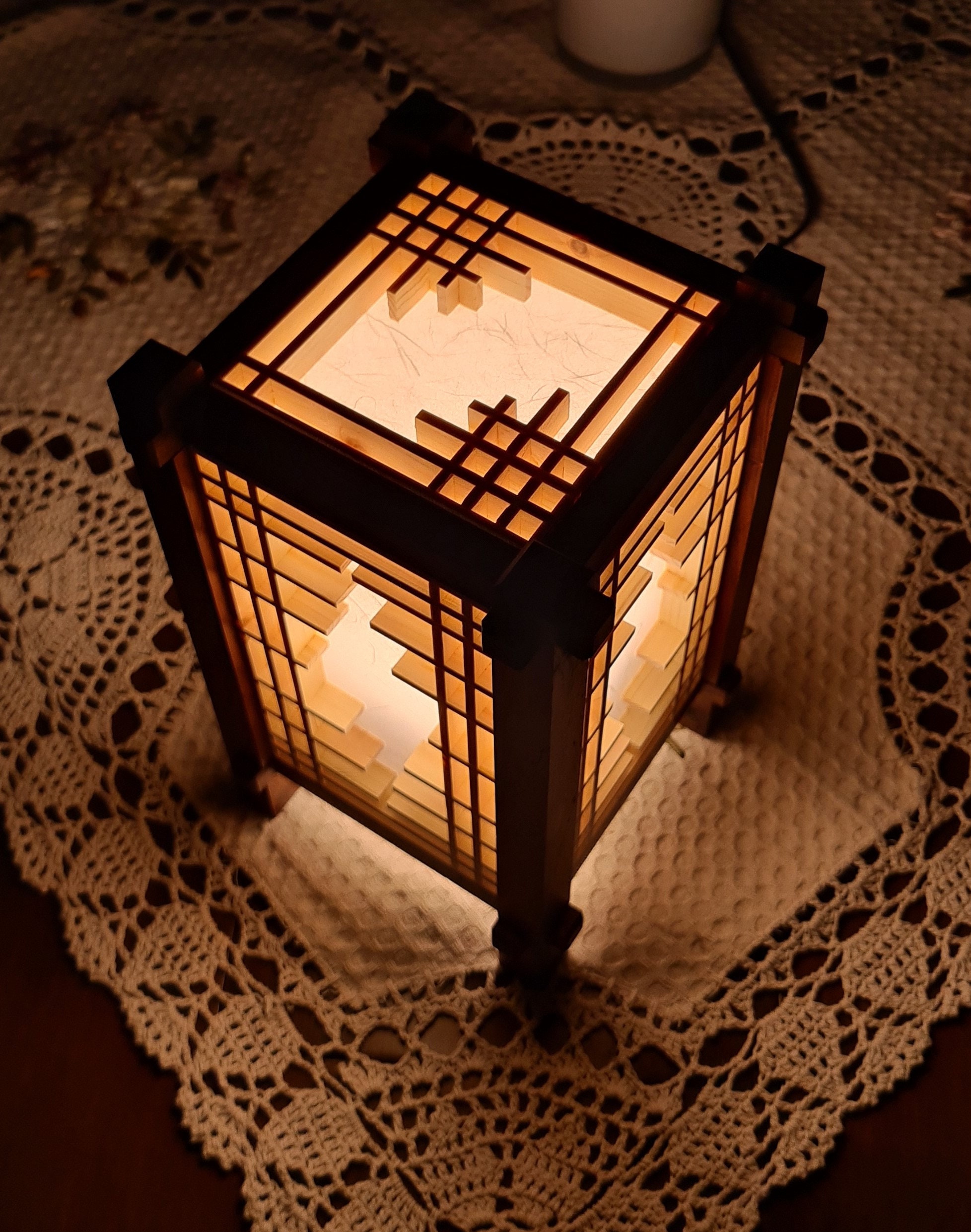 Japanese Style Table Bedside Shoji Asian Wooden Lamp Lantern With ...