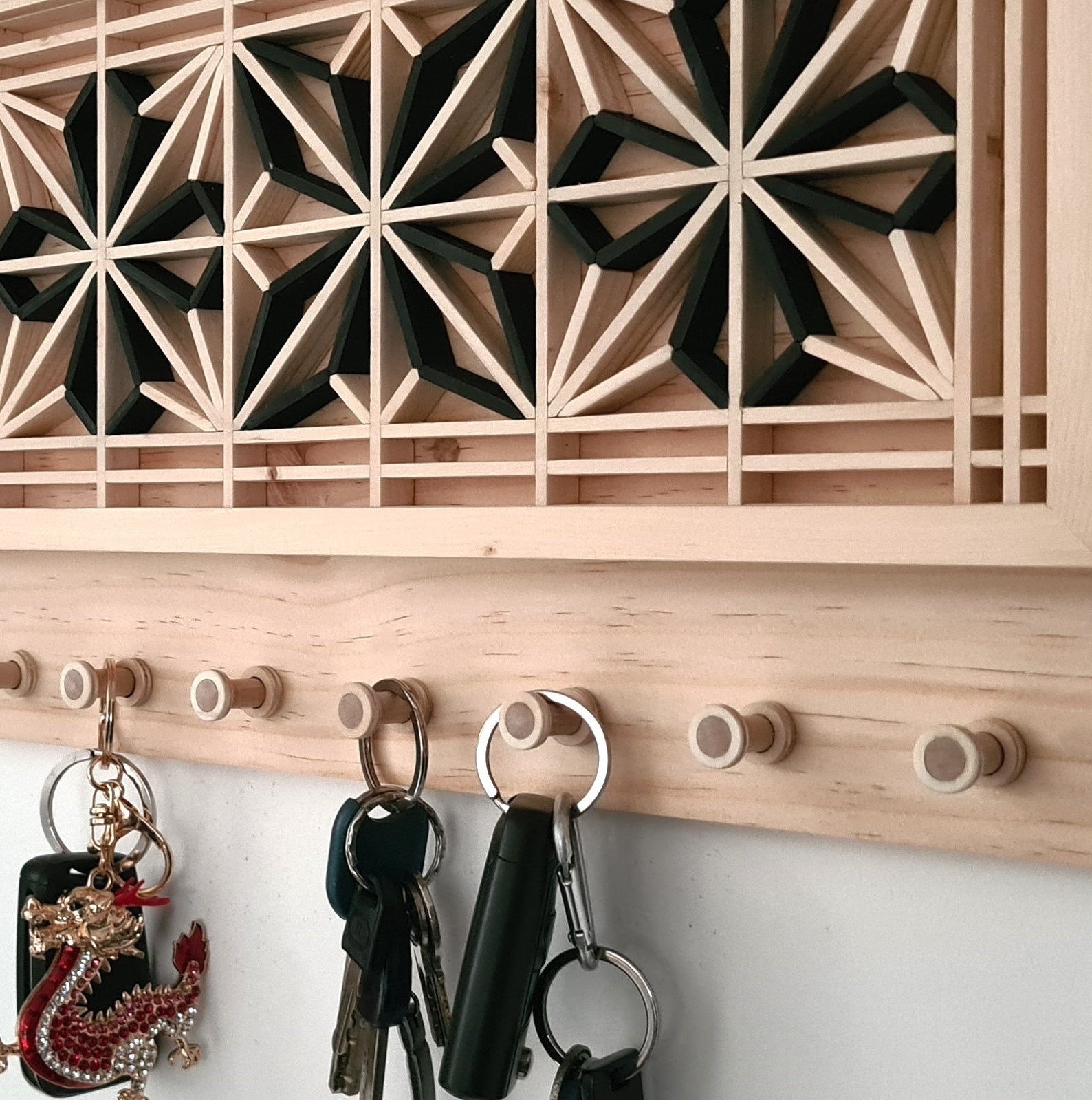 Wall Key Holder, Wooden Wall Key Rack, With Asanoha Kumiko Pattern - Etsy