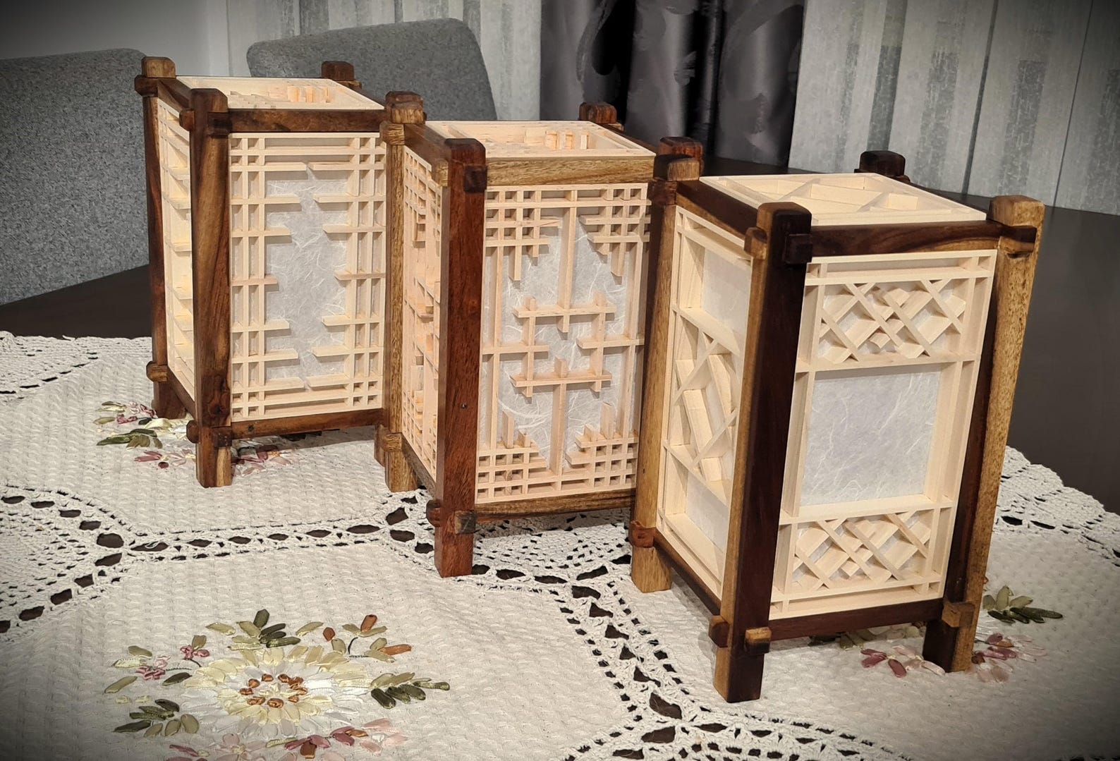Japanese Style Table Bedside Shoji Asian Wooden Lamp Lantern With ...