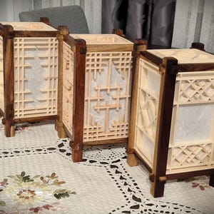 Japanese Style Table Bedside Shoji Asian Wooden Lamp Lantern With ...