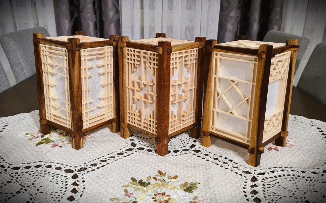 Japanese Style Table Bedside Shoji Asian Wooden Lamp Lantern With ...