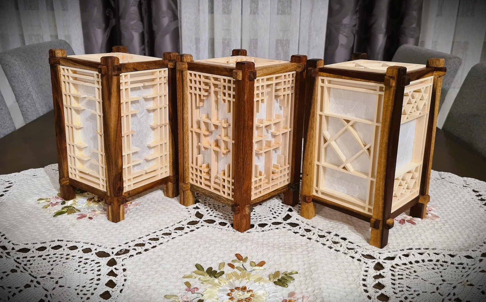 Japanese Style Table Bedside Shoji Asian Wooden Lamp Lantern With ...