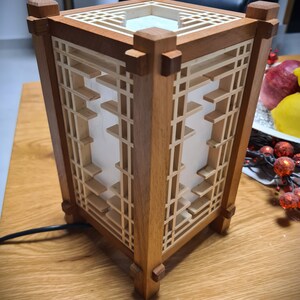 Japanese Style Table Bedside Shoji Asian Wooden Lamp Lantern With ...