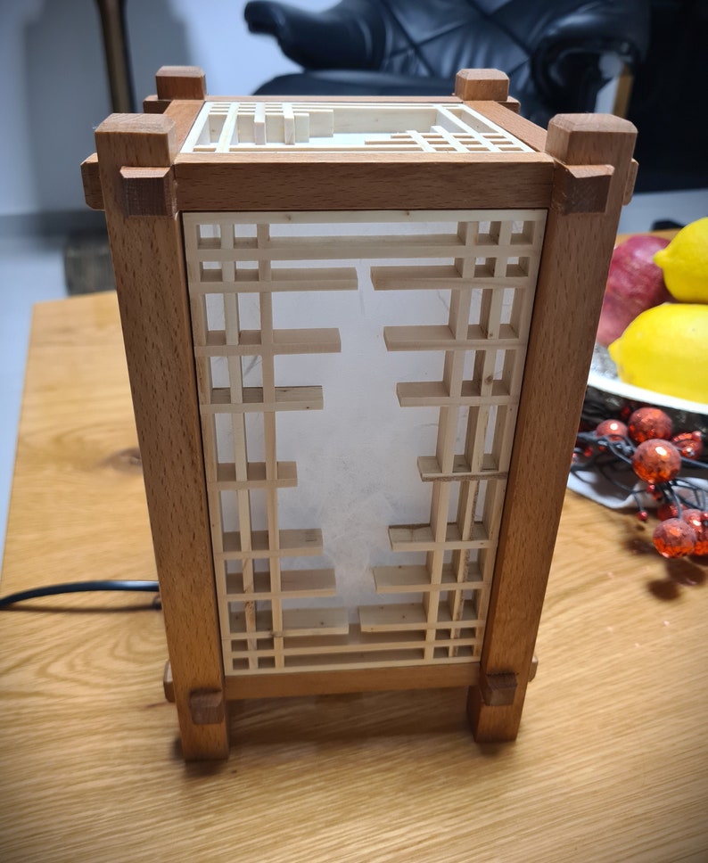 Japanese Style Table Bedside Shoji Asian Wooden Lamp Lantern With ...