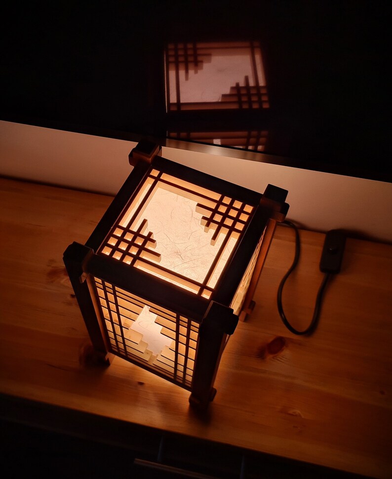 Japanese Style Table Bedside Shoji Asian Wooden Lamp Lantern With ...
