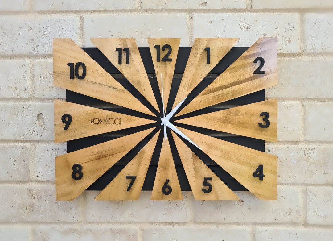 Modern Wooden Rectangular Wall Clock, Home Decor Gift, Silent Mechanism ...