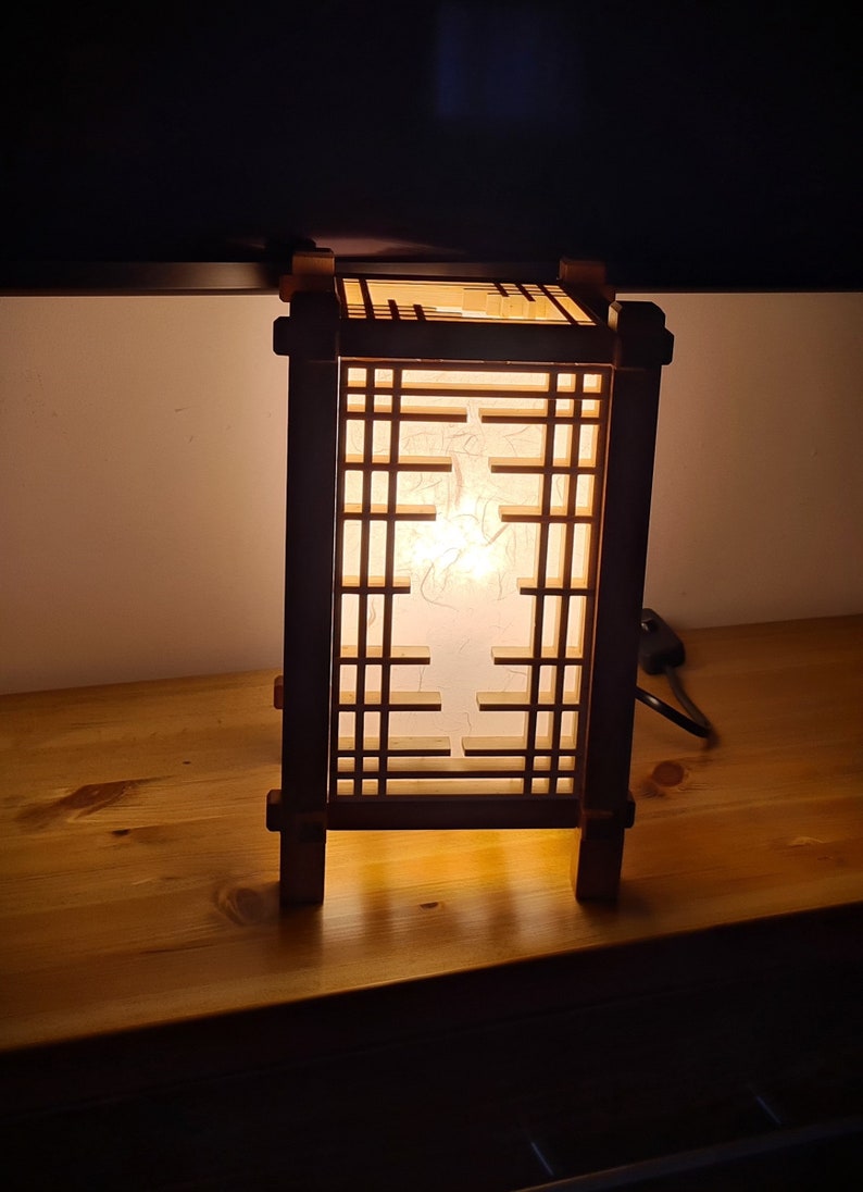Japanese Style Table Bedside Shoji Asian Wooden Lamp Lantern With ...