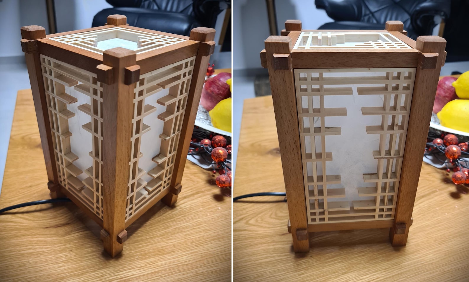 Japanese Style Table Bedside Shoji Asian Wooden Lamp Lantern With ...