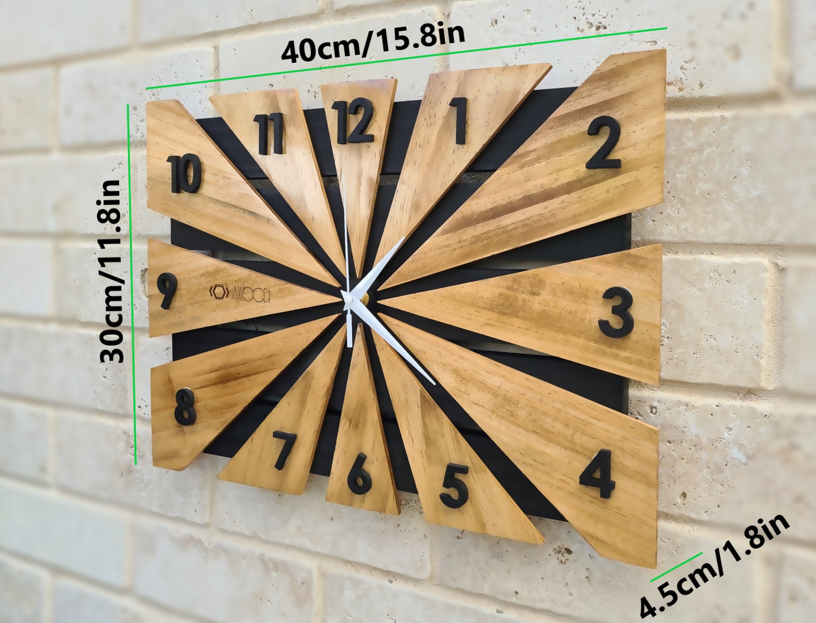 Modern Wooden Rectangular Wall Clock, Home Decor Gift, Silent Mechanism ...