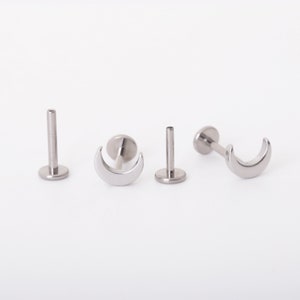 16G/18G/20G Titanium Push in Crescent Moon Labret Stud, Threadless Flat Back Conch, Helix ...