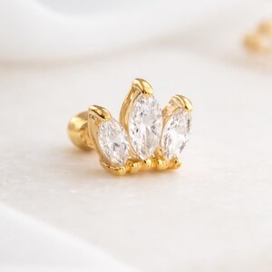 20G/18G/16G Titanium Push Pin Crown Labret Stud -threadless CZ Flat ...