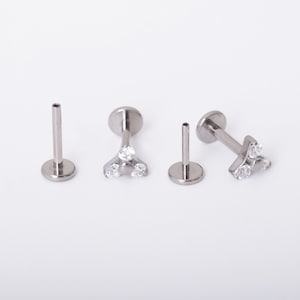 20g/18g/16g Dainty CZ Trinity Push in Labret, Threadless Stud Earrings ...