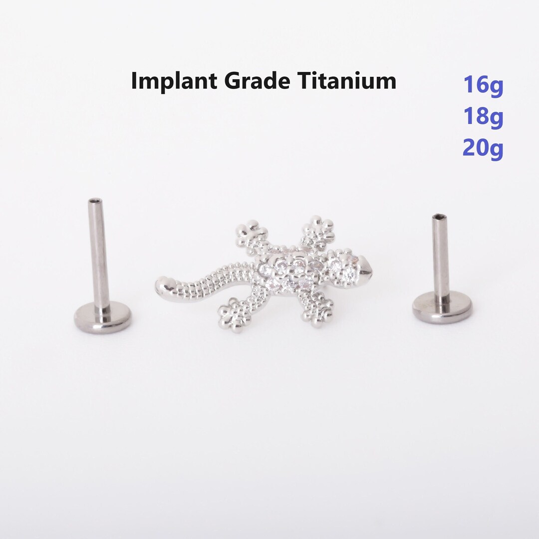 20G/18G/16G Titanium Push Pin Gecko Lizard Labret Stud, Flat Back ...