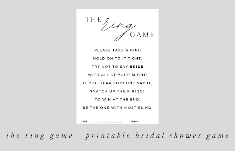 The Ring Game | Printable Bridal Shower Game | Easy to Download, Print ...