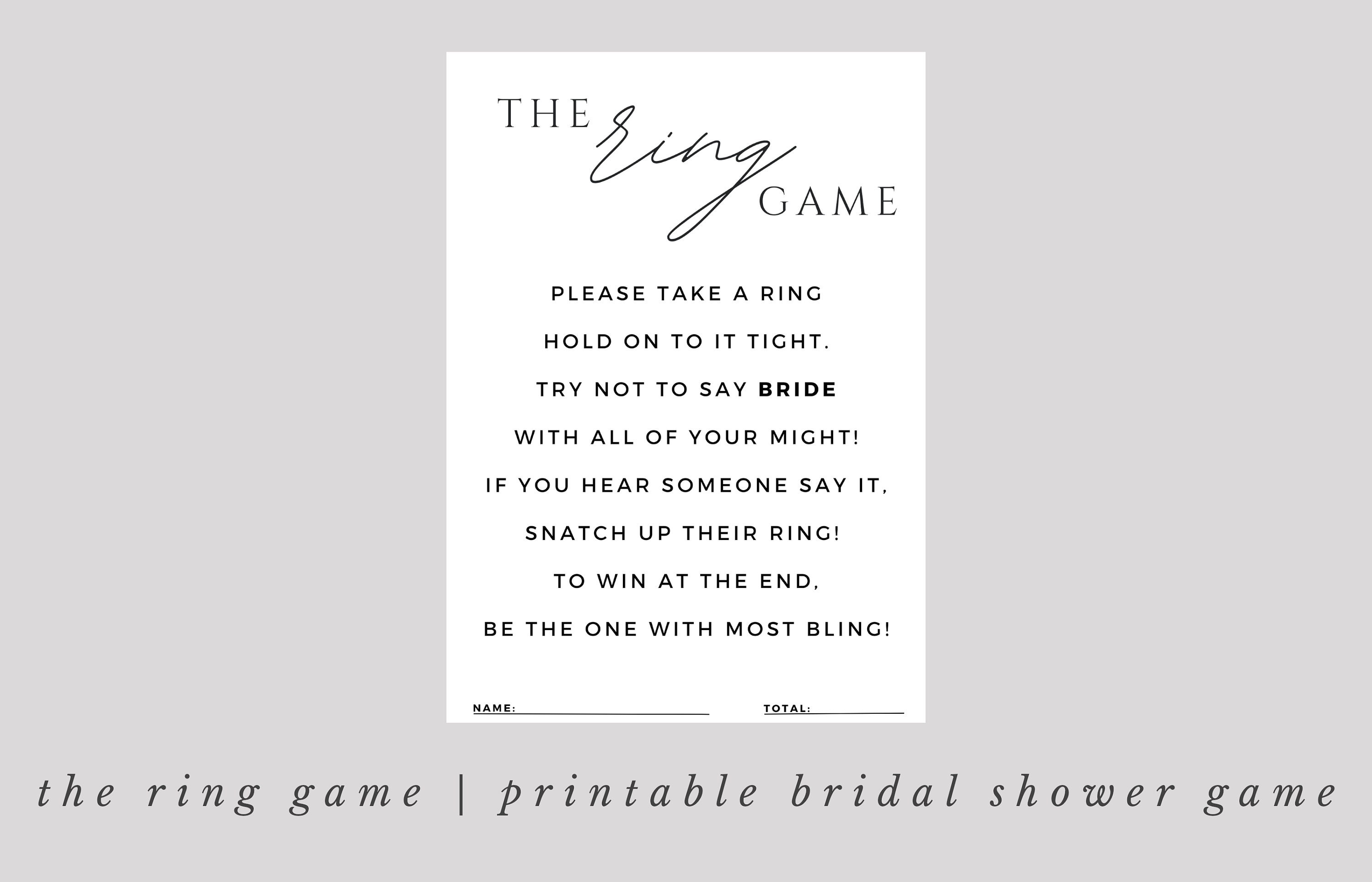 The Ring Game | Printable Bridal Shower Game | Easy to Download, Print ...