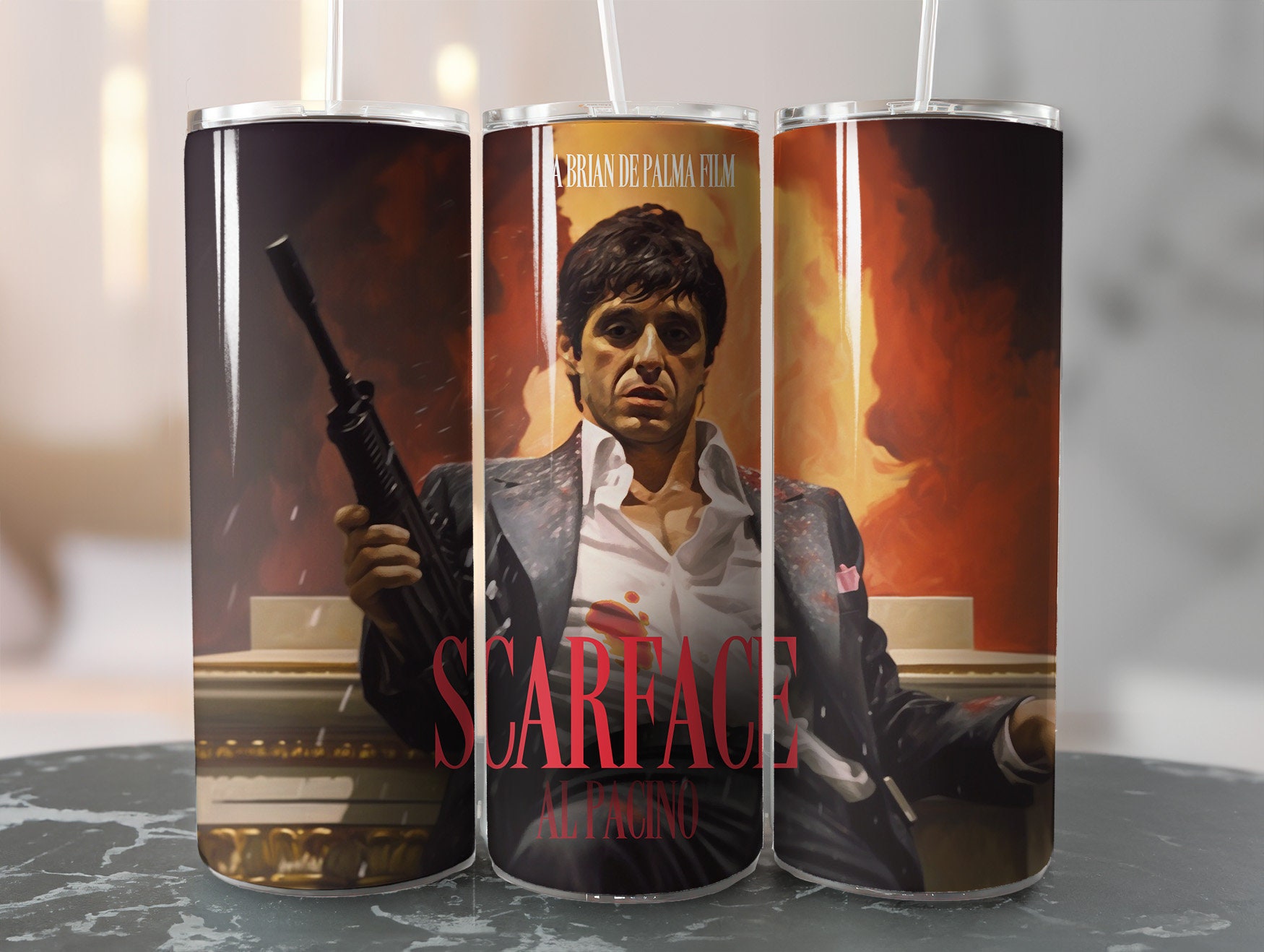 Scarface (1983) Inspired Custom Digital Art for Iconic Skinny Tumbler ...