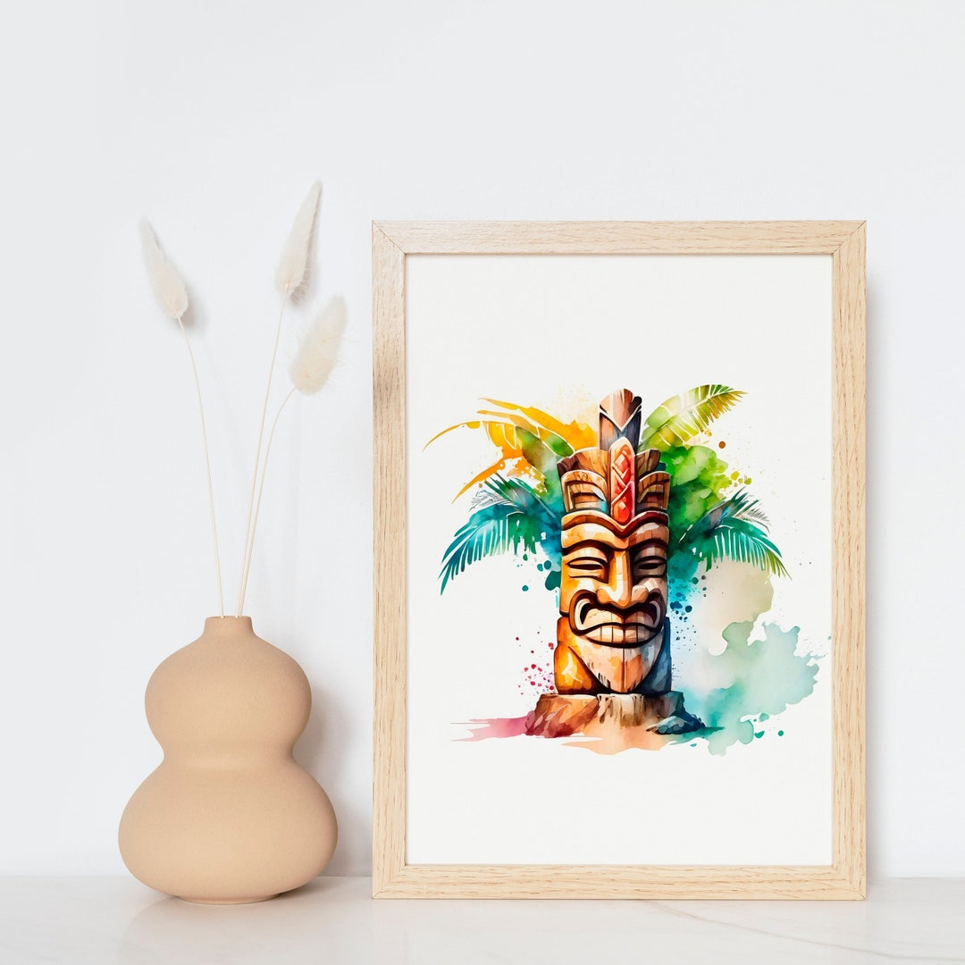 Tiki Watercolor Print, Tiki Decor, Tropical Tiki Print, Tiki Bar Decor ...