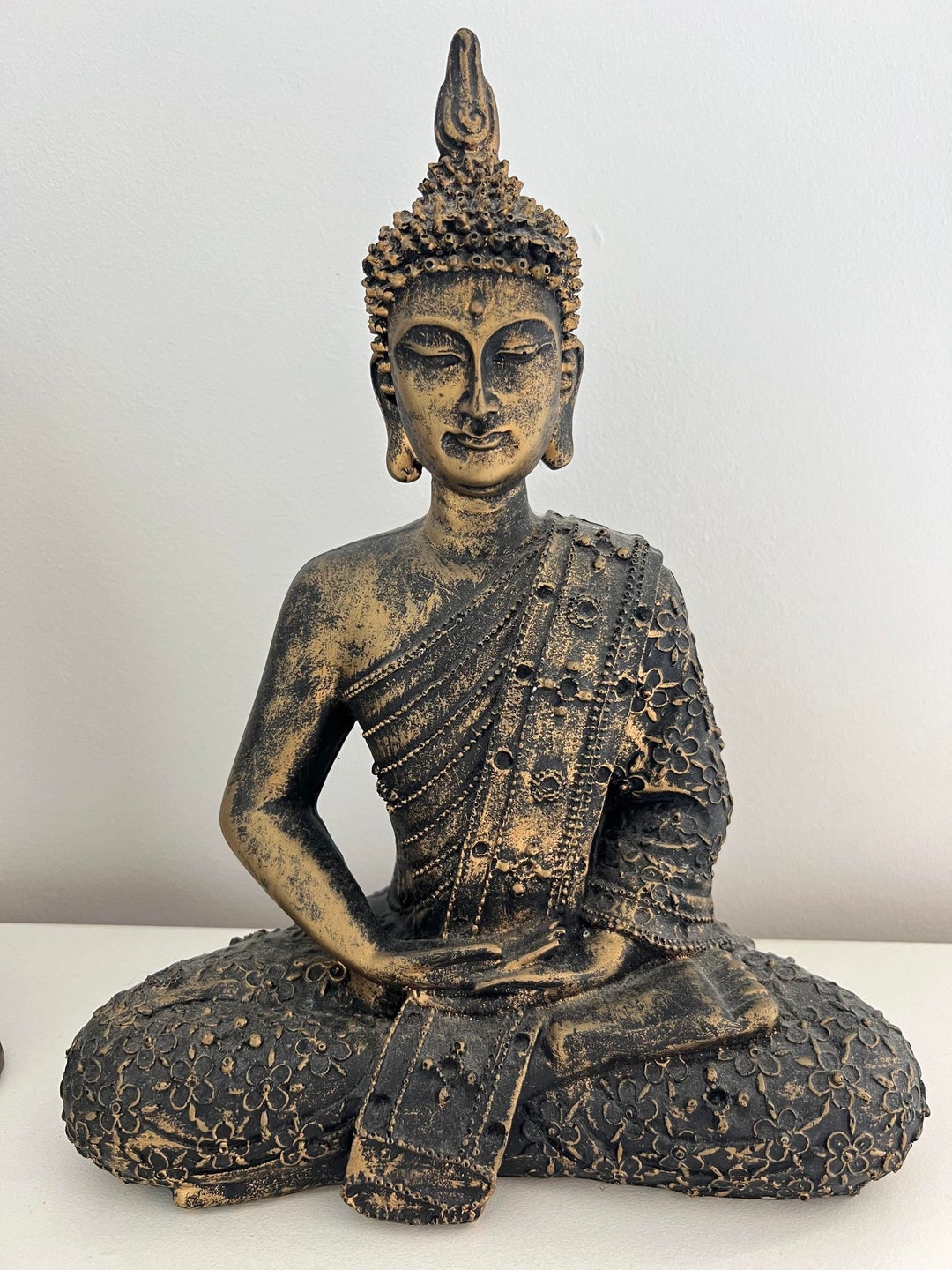 Buddha Statue, Hand Painted Brass, Plaster, 27.5cm - Etsy