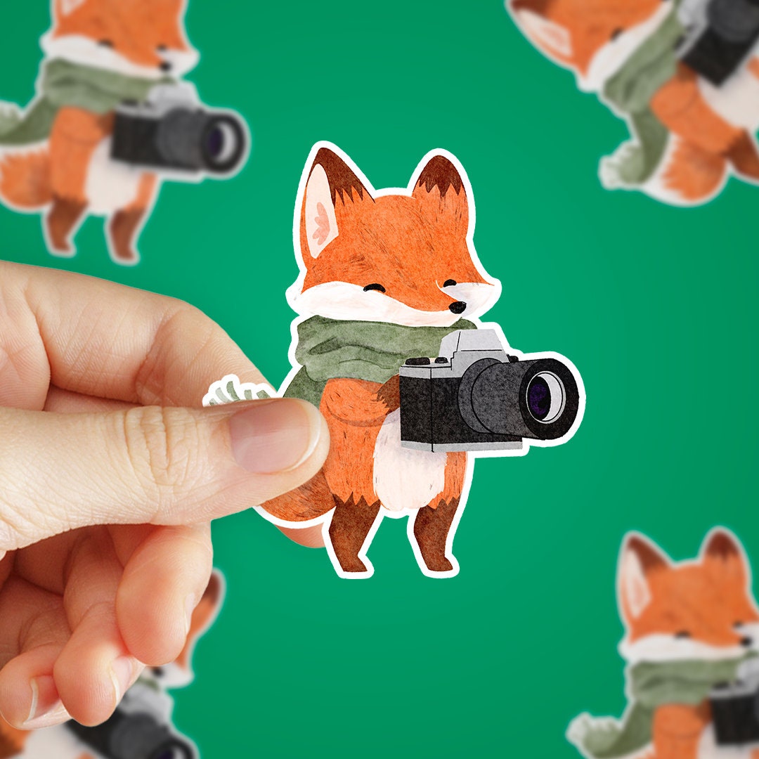 Fox Photographer Sticker | Cute Waterproof Vinyl Decal for Laptops ...