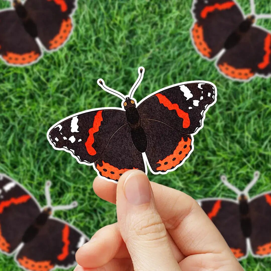 Red Admiral Butterfly Sticker, Pollinator Sticker, Butterfly Art ...