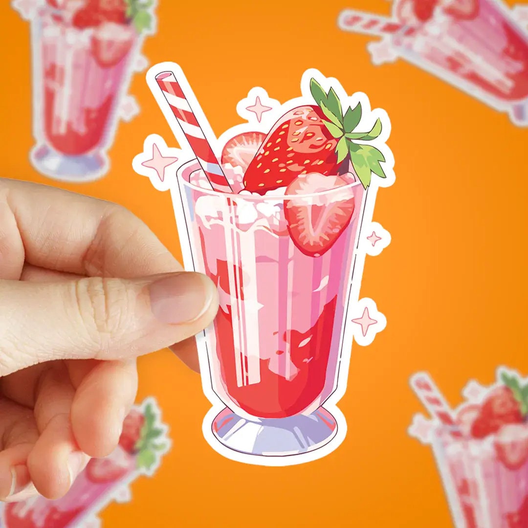 Strawberry Milkshake Sticker | Cute Waterproof Vinyl Decal for Laptops ...