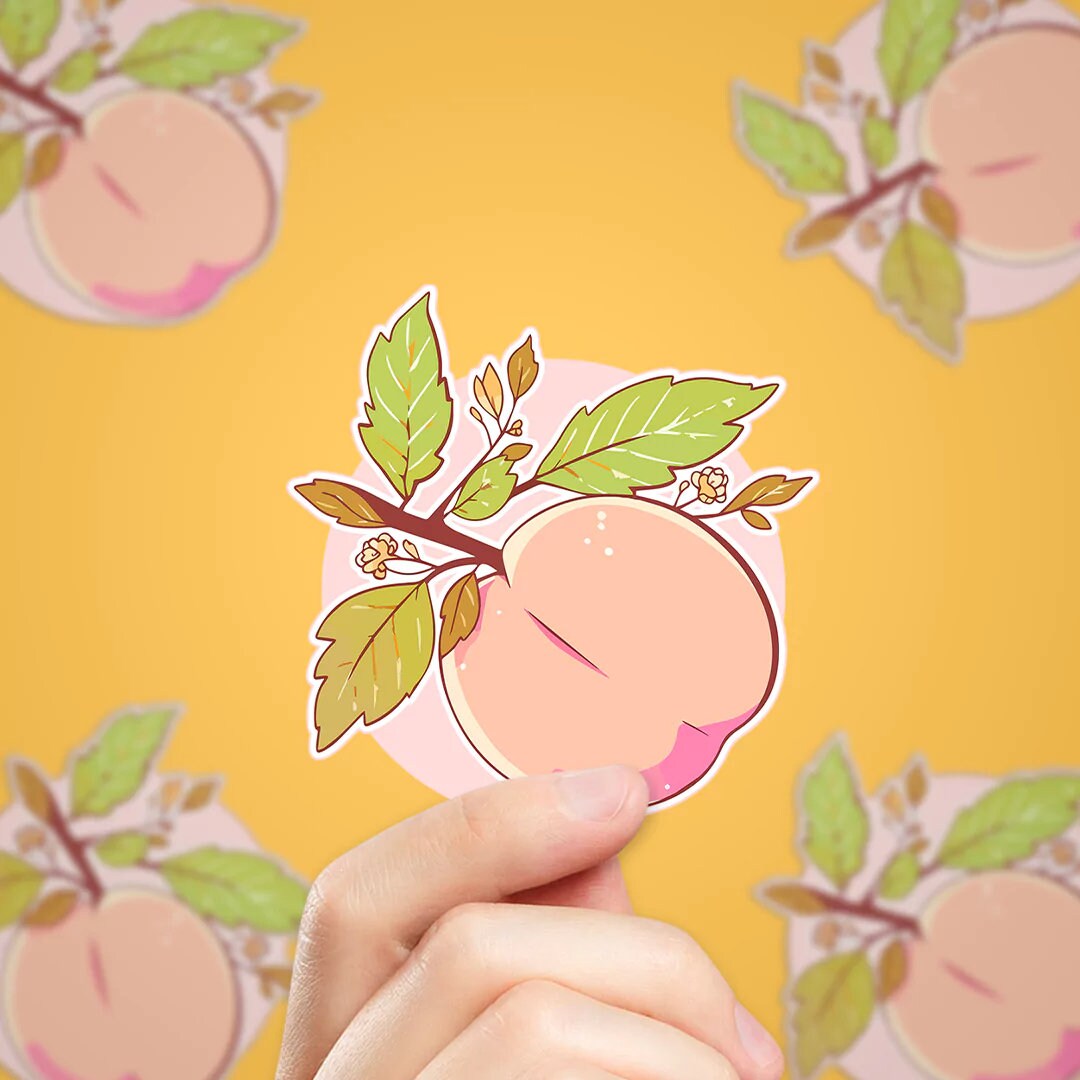 Peach Sticker | Cute Waterproof Vinyl Decal for Laptops, Water Bottles ...