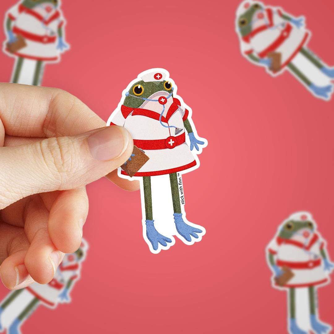 Nurse Frog Sticker – Funny Healthcare Worker Vinyl Sticker, Cute Nurse ...