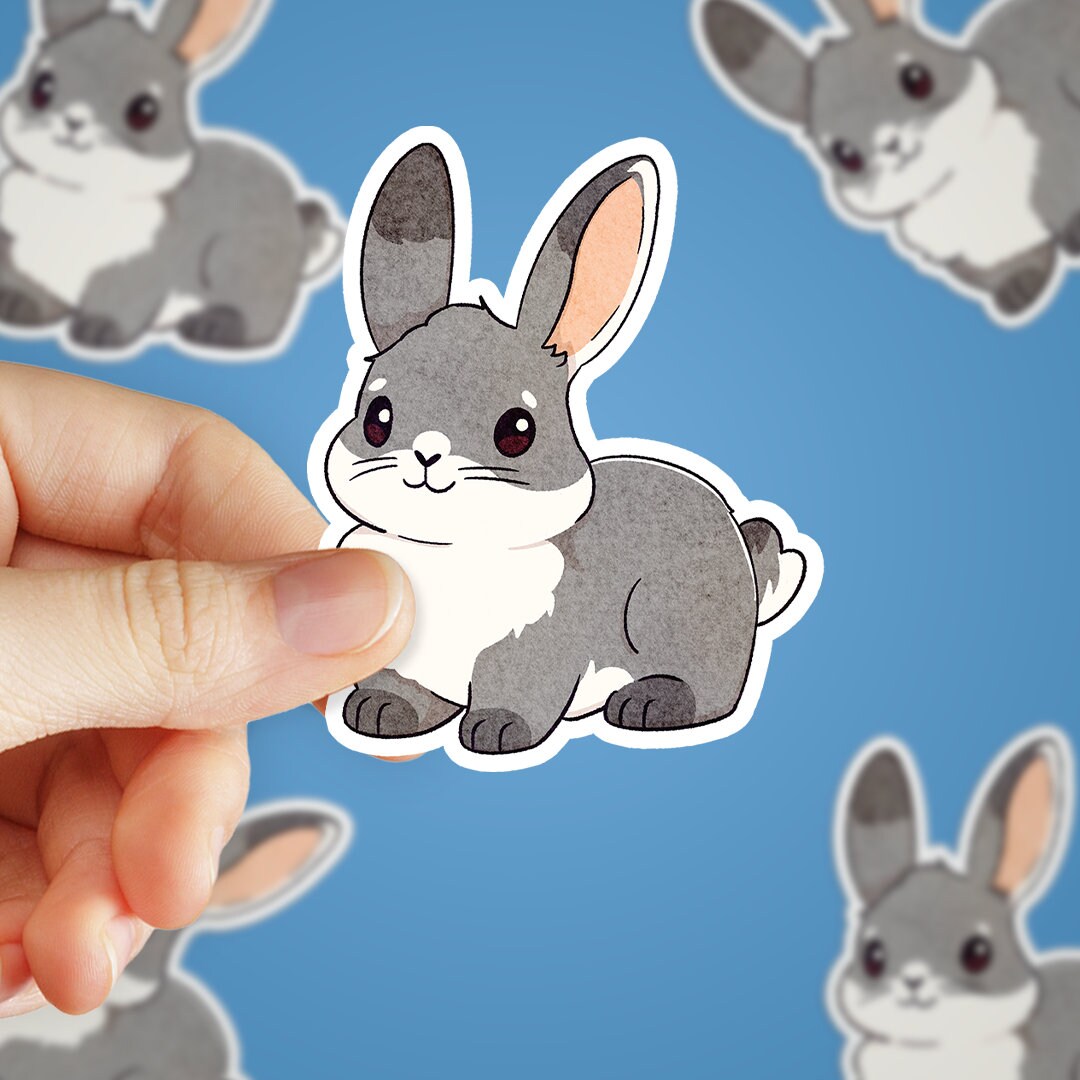 Grey Cottontail Rabbit Sticker Cute Waterproof Vinyl Decal for Laptops ...