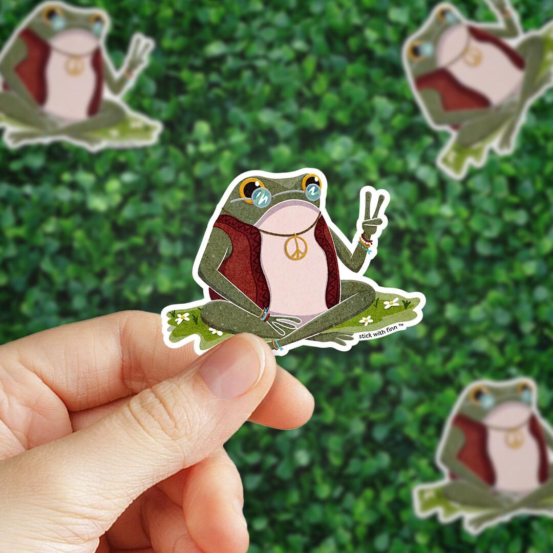 Hippie Frog Sticker, Vinyl Sticker, Waterproof, Frog Lover, Cute ...