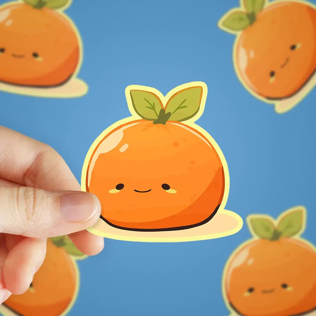 Smiling Clementine Sticker | Kawaii Waterproof Vinyl Decal for Laptops ...