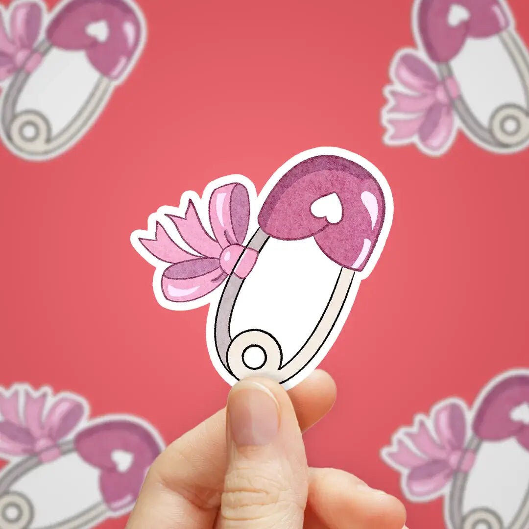 Pink Diaper Pin Sticker, for Parents, Vinyl, Waterproof, Water Bottle ...