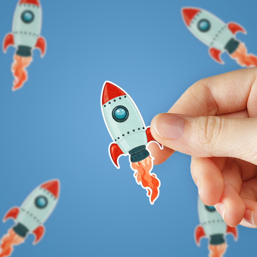 Rocket Ship Sticker | Cute Waterproof Vinyl Decal for Laptops, Water ...