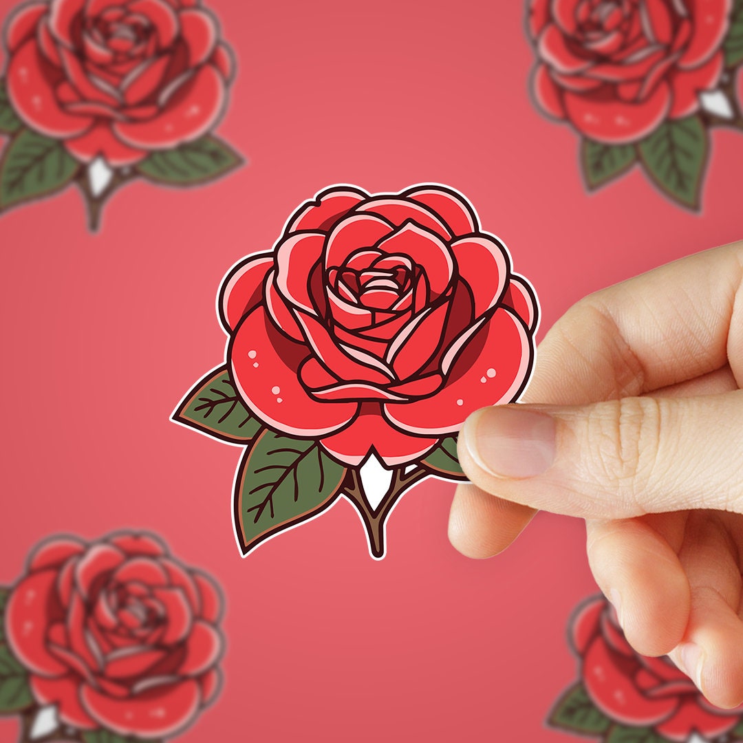 Lovely Red Rose Sticker | Cute Waterproof Vinyl Decal for Laptops ...