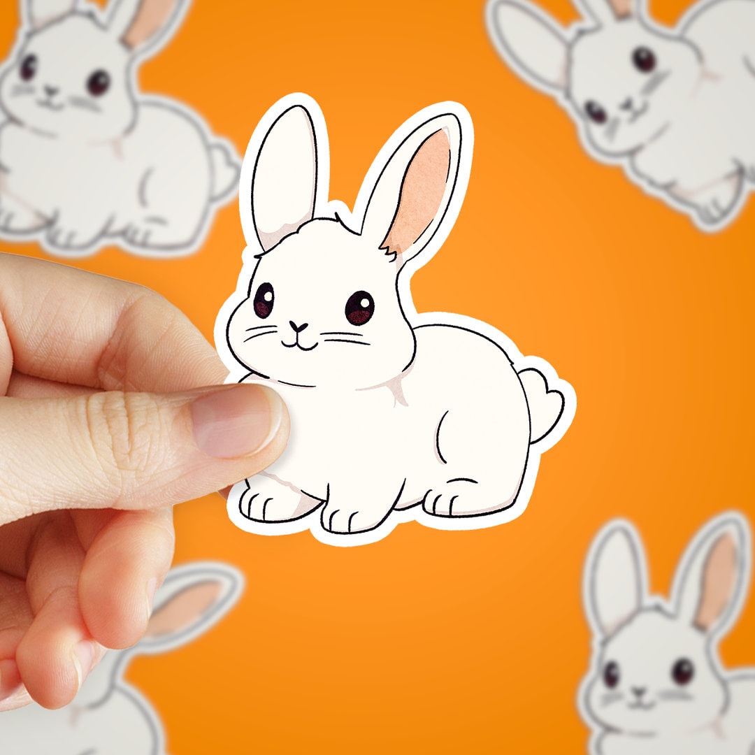White Cottontail Rabbit Sticker | Cute Waterproof Vinyl Decal for ...