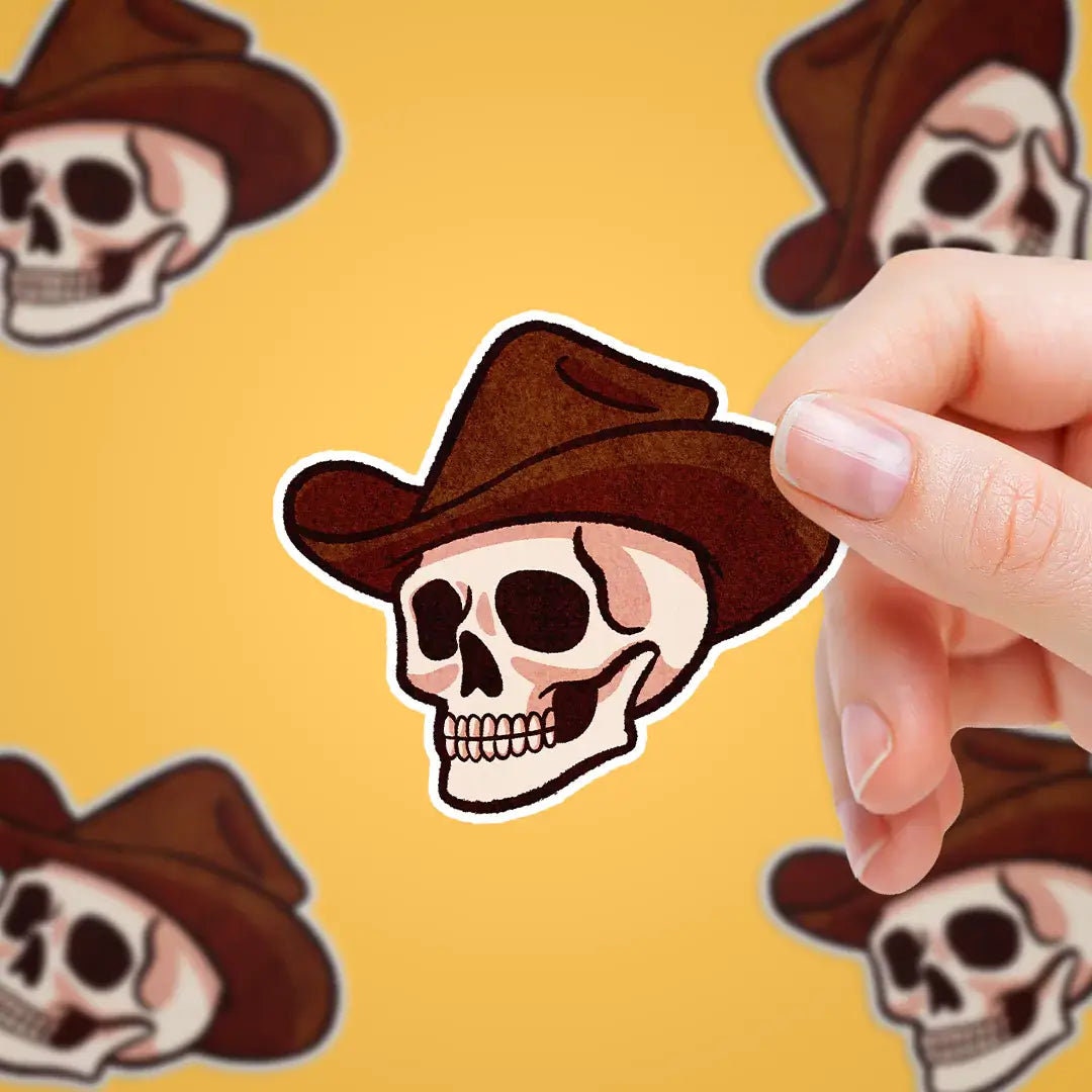 Cowboy Skull Sticker, Western Aesthetic Decal, Hand Drawn Skull, Wild ...