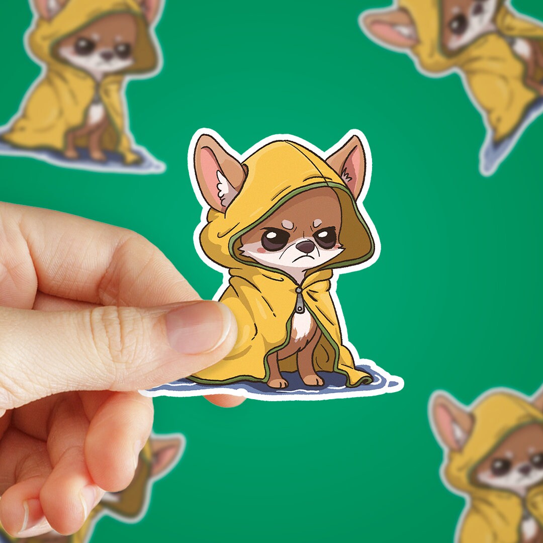 Chihuahua Raincoat Sticker | Cute Waterproof Vinyl Decal for Laptops ...