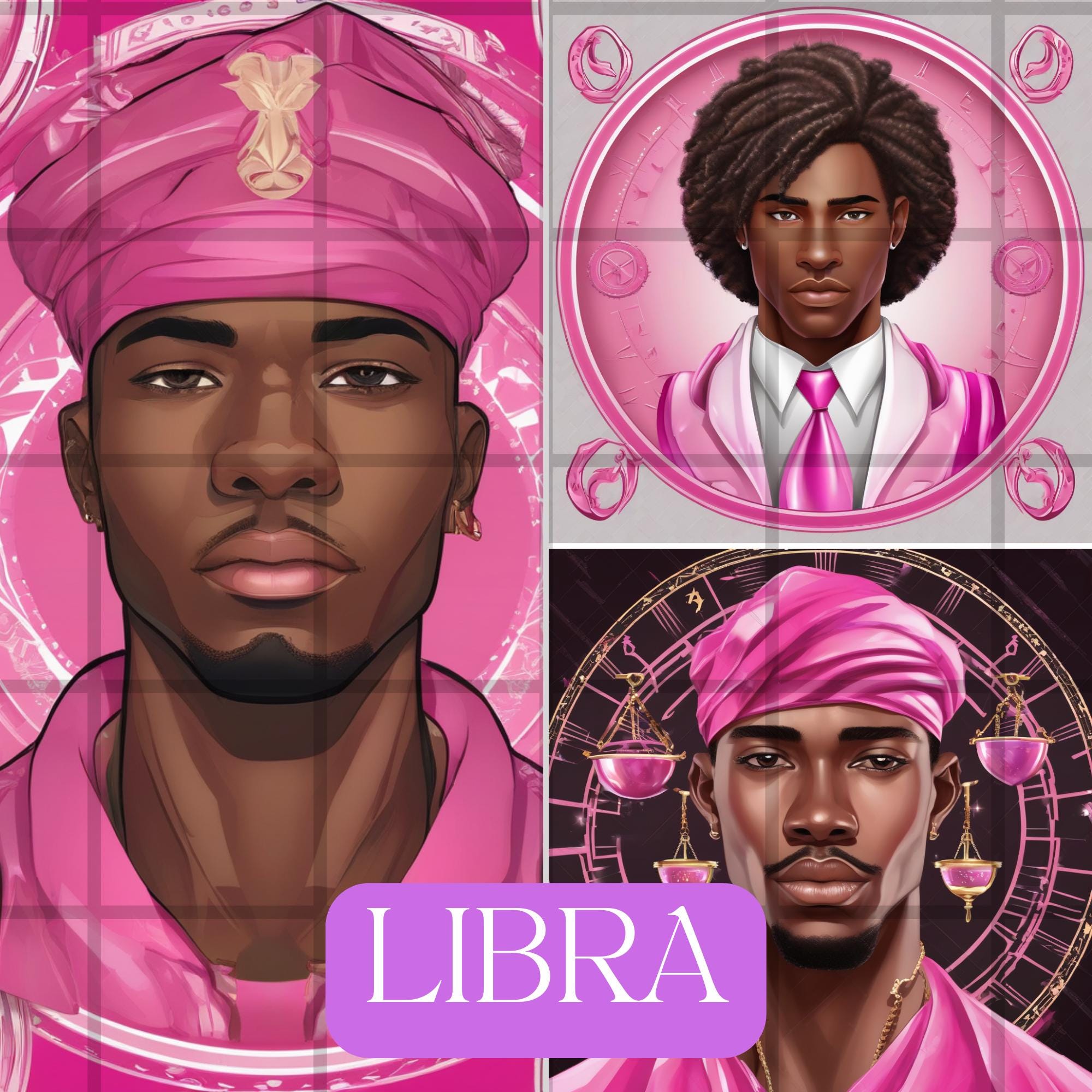 Afro American Male Zodiac PNG: 36 Astrology Graphics (canva Editable ...