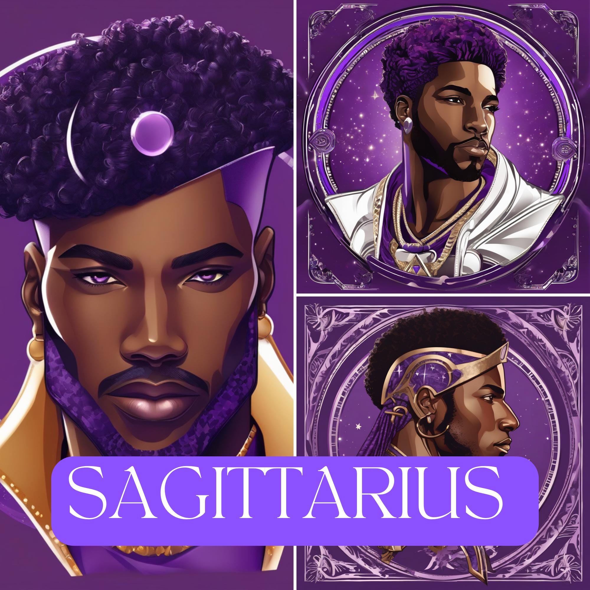 Afro American Male Zodiac PNG: 36 Astrology Graphics (canva Editable ...