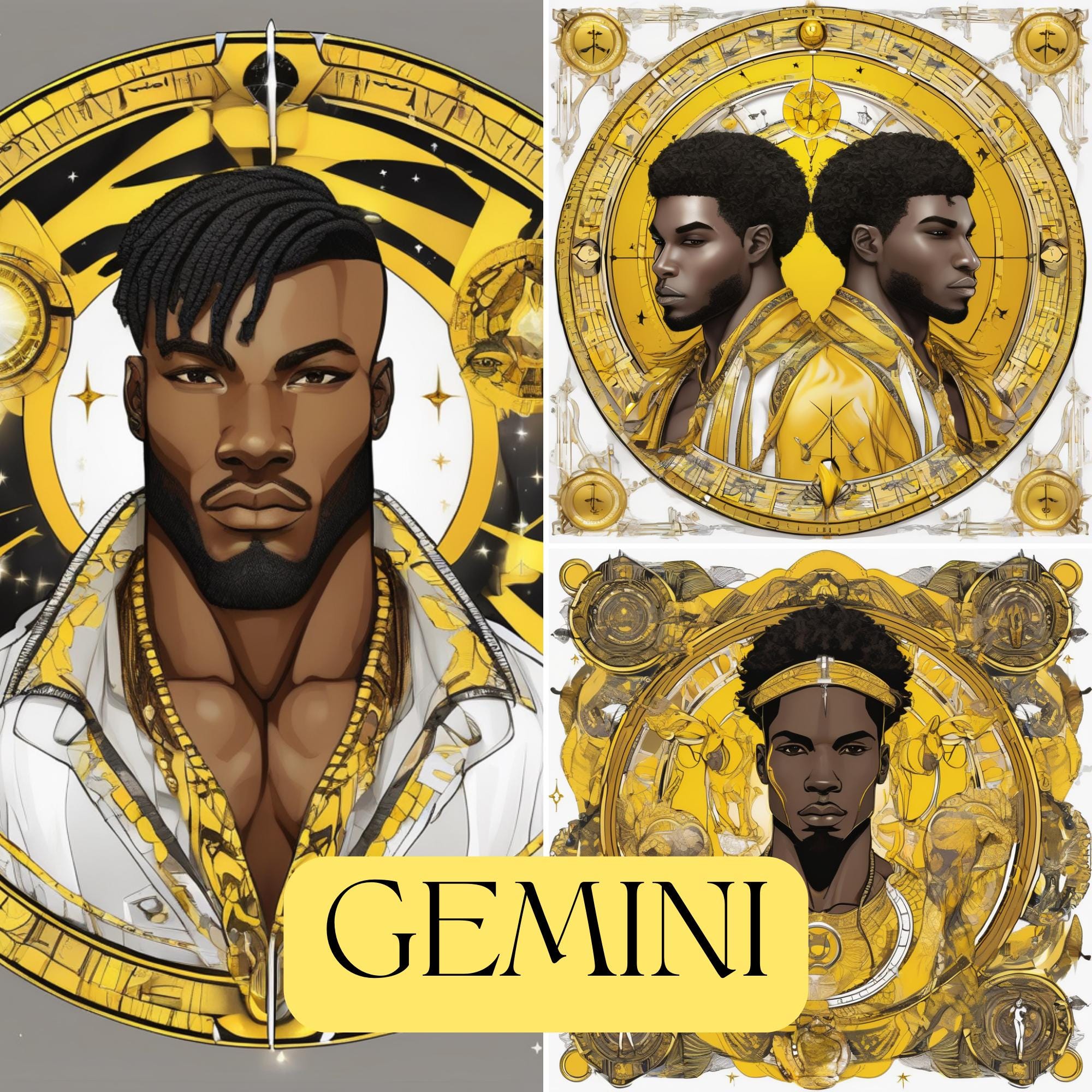 Afro American Male Zodiac PNG: 36 Astrology Graphics (canva Editable ...