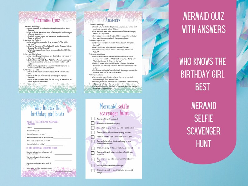 Birthday Game Bundle Mermaid Theme Idea Cute Mermaid Souvenir for ...
